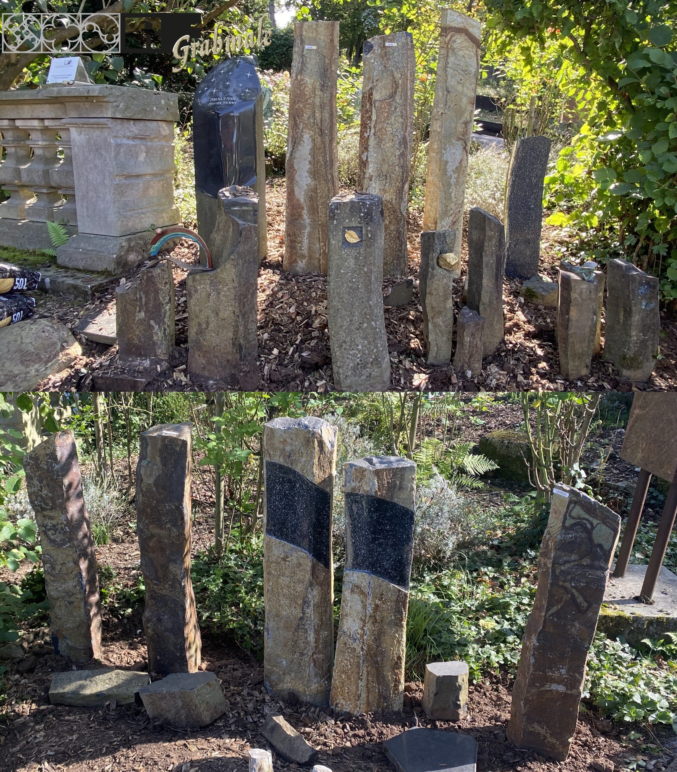 Themenfeld Basaltsäulen mit neuen Grabmalen - Fauser Grabmale